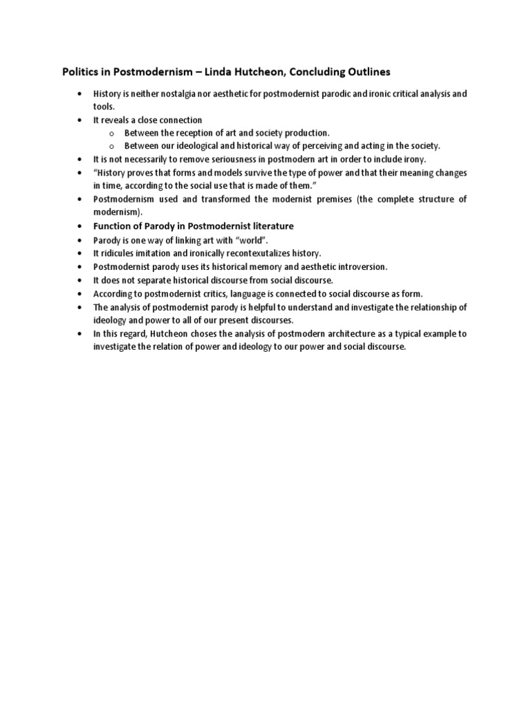 Outlines RP Politics in Postmodernism | PDF