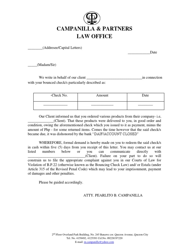 Demand Letter for Bounced Check | PDF