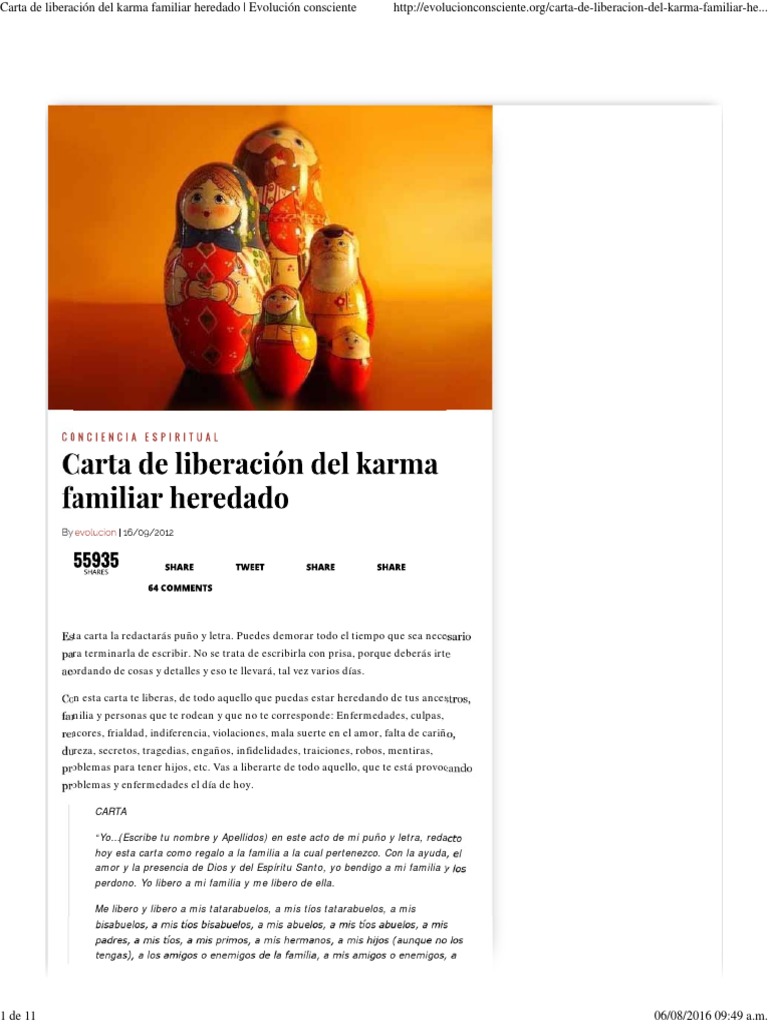 Carta de Liberación Del Karma Familiar Heredado - Evolución Consciente ...