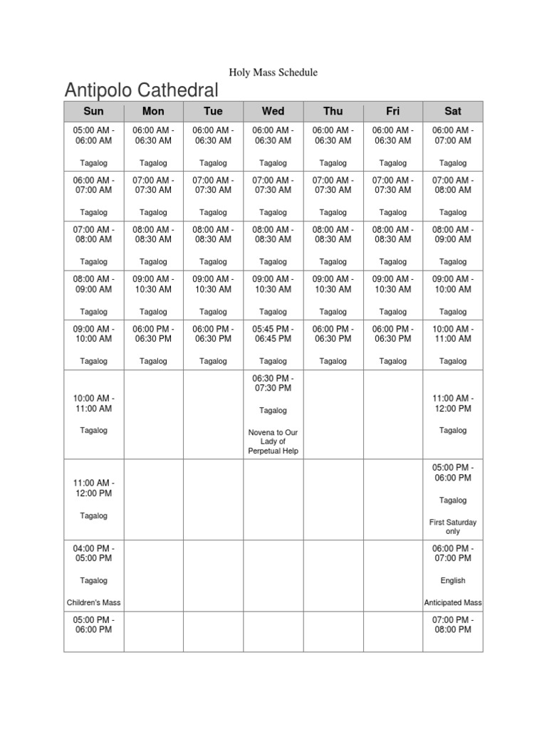 Holy Mass Schedule | PDF | Catholic Spirituality | Christian Behaviour ...