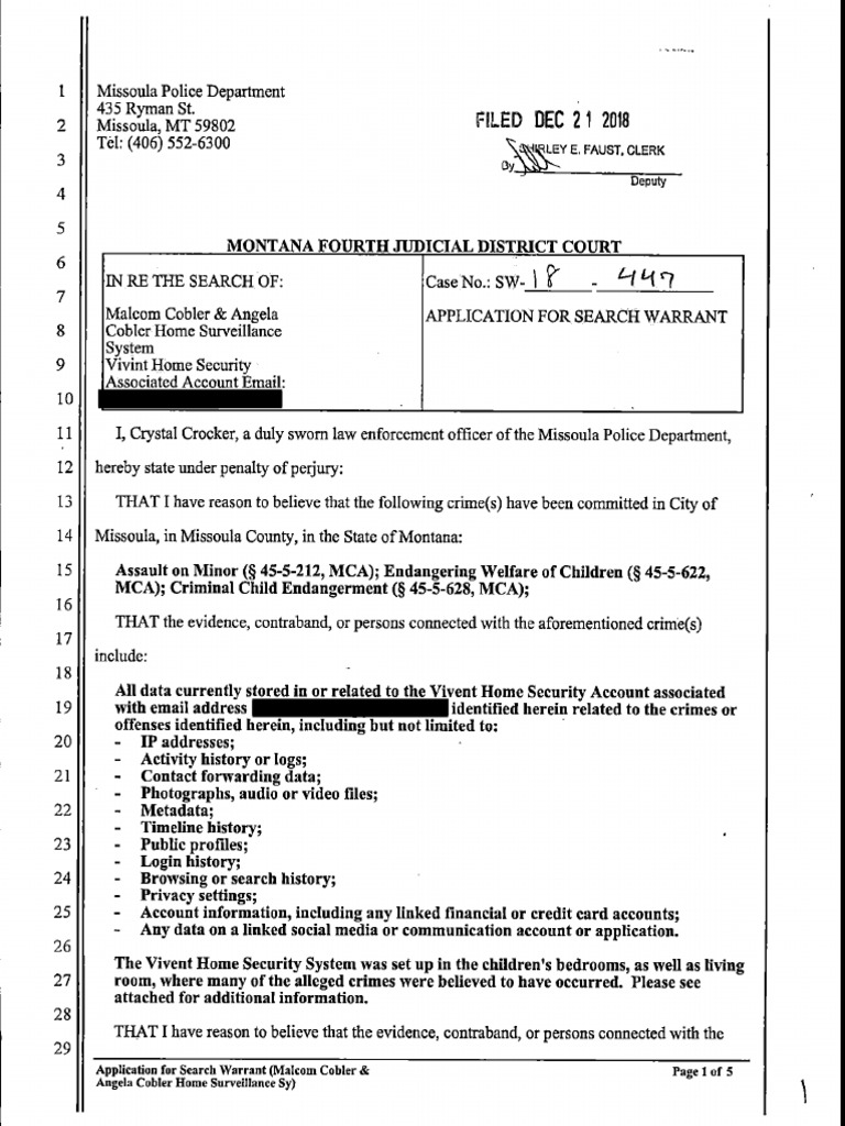 Application For Search Warrant, Search Warrant & Return - Redacted | PDF