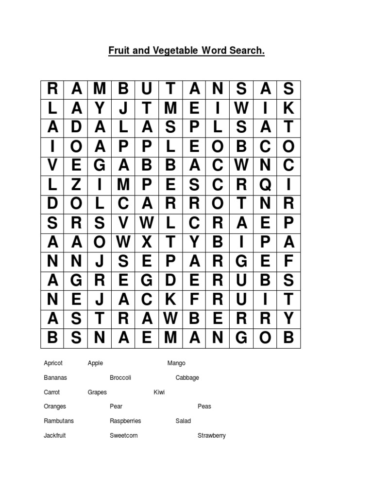 Fruit and Vegetable Word Search Puzzle | PDF | Fruit | Vegan Cuisine