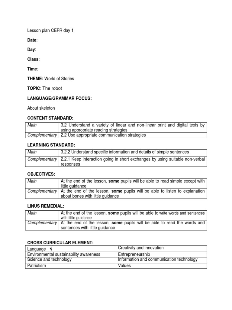 Lesson Plan CEFR Day 116 | PDF | Lesson Plan | Communication