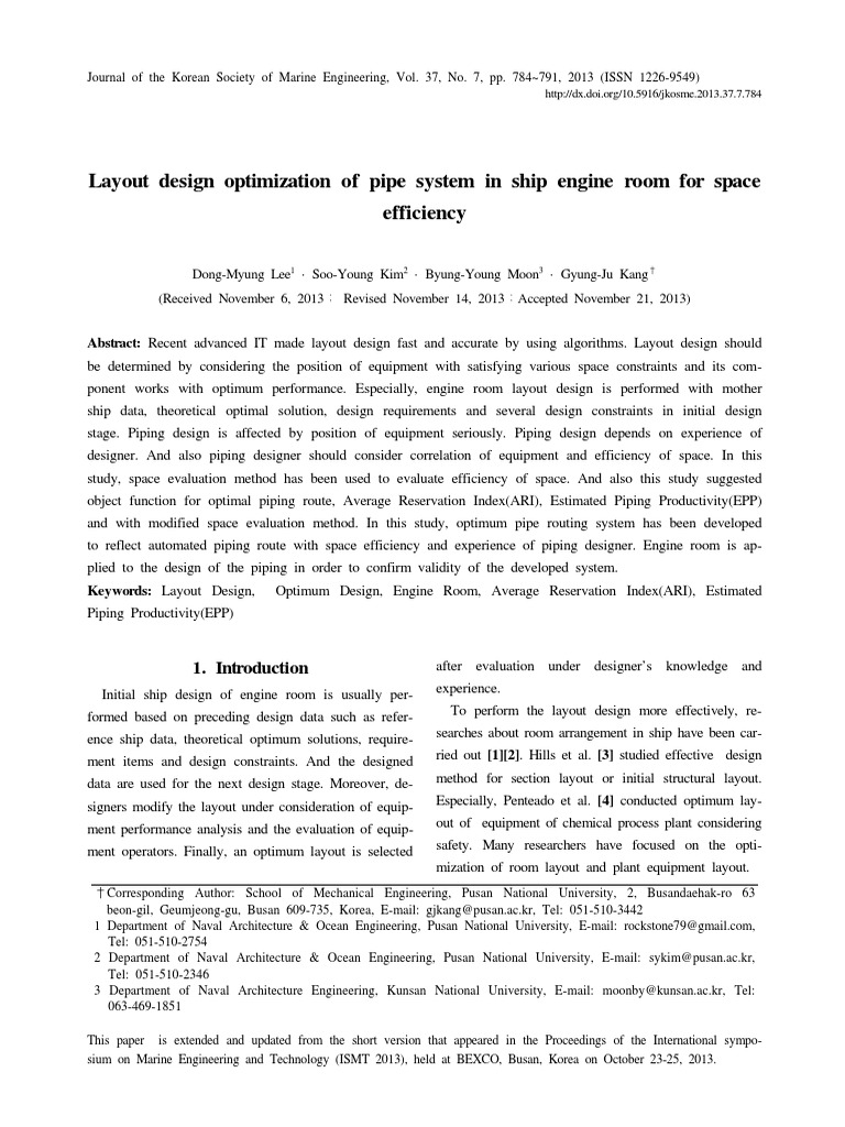 Layout Design Optimization of Pipe System in Ship Engine Room For Space ...