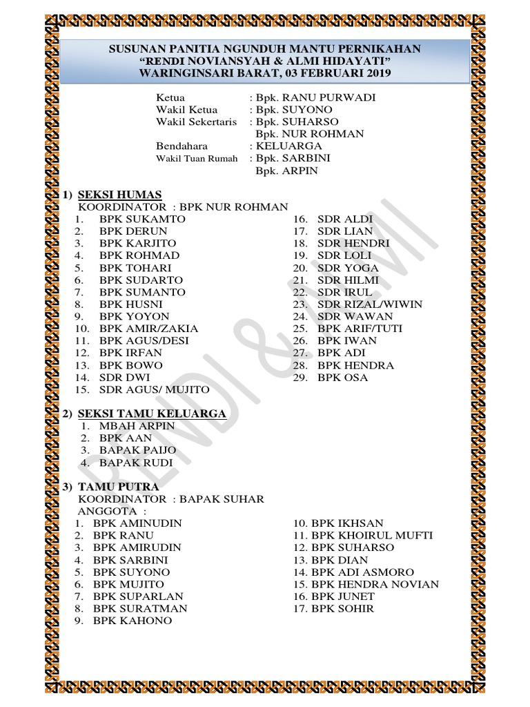 Susunan Panitia Resepsi Pernikahan | PDF Susunan Panitia Resepsi Pernikahan | PDF