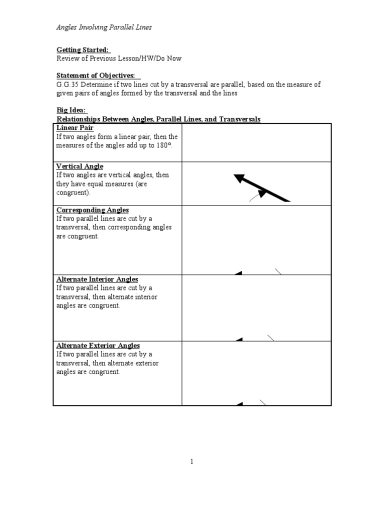 JMAP LESSON PLANS Angles Involving Parallel Lines | PDF | Angle | Elementary Geometry