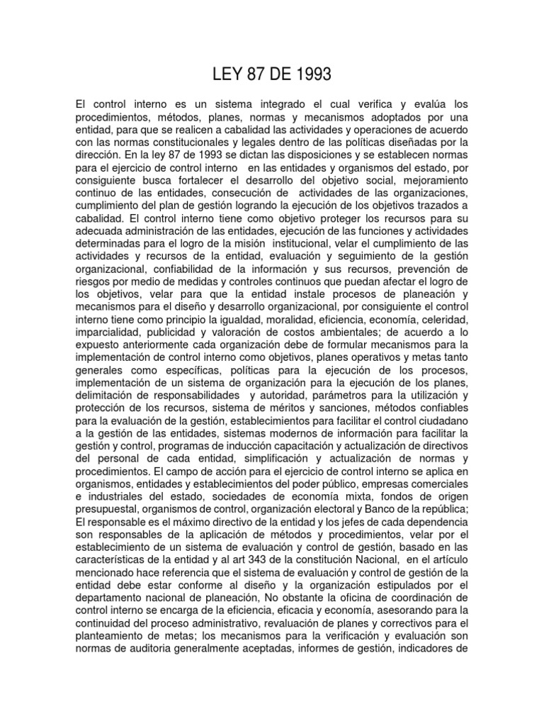 Analisis Ley 87 de 1993 | PDF | Planificación | Evaluación