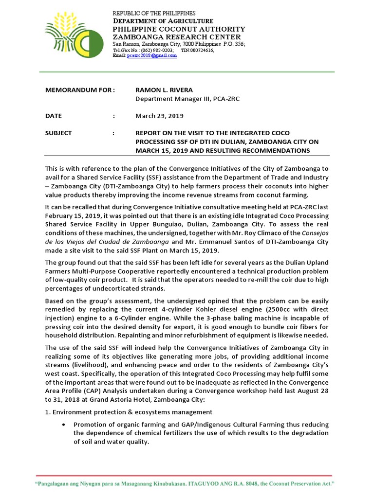 Letter - DTI-SSF-Integrated Coco Processing Facility Dulian March 15 ...