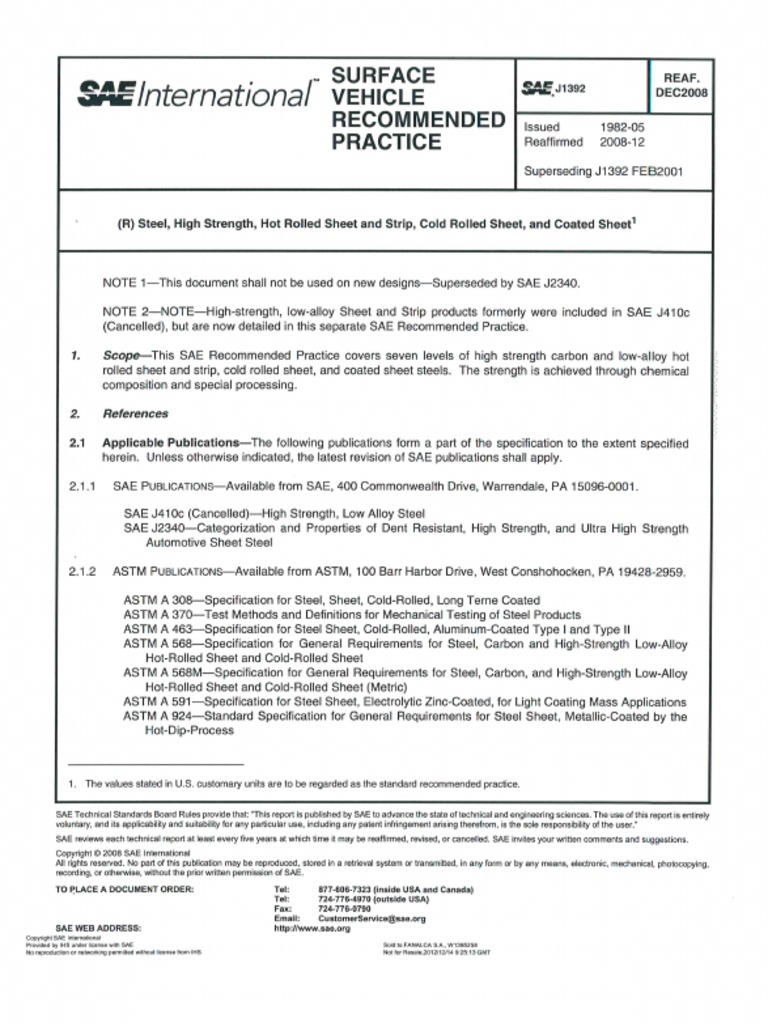 Sae J1392 PDF | PDF