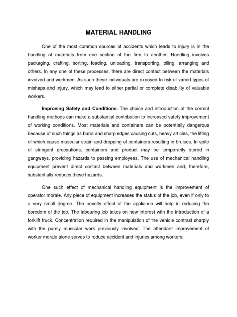 Material Handling: Improving Safety and Conditions. The Choice and ...