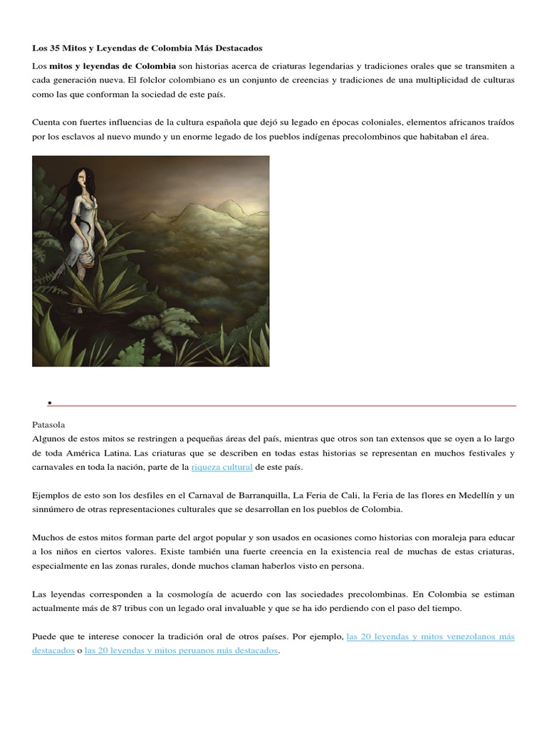 Los 35 Mitos y Leyendas de Colombia Más Destacados | Colombia | Carnaval