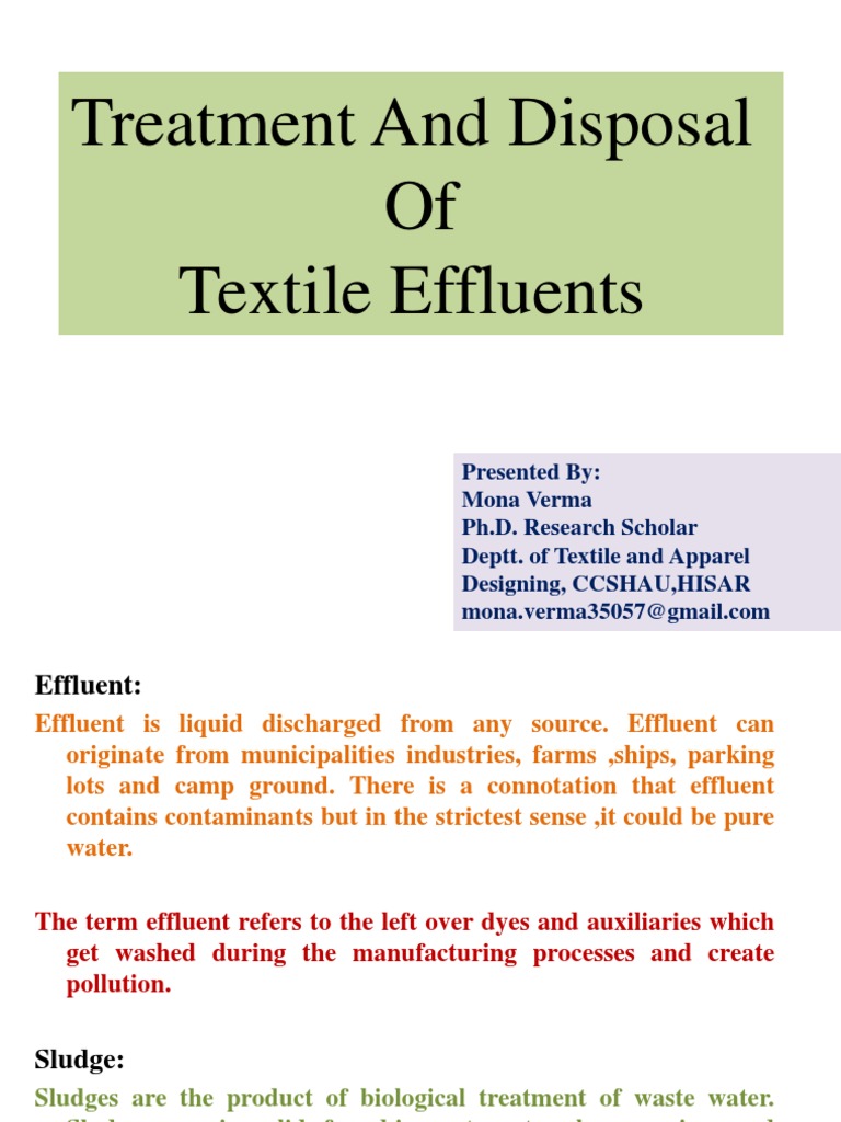 Treatment and Disposal of Textile Effluents | PDF | Sewage Treatment ...