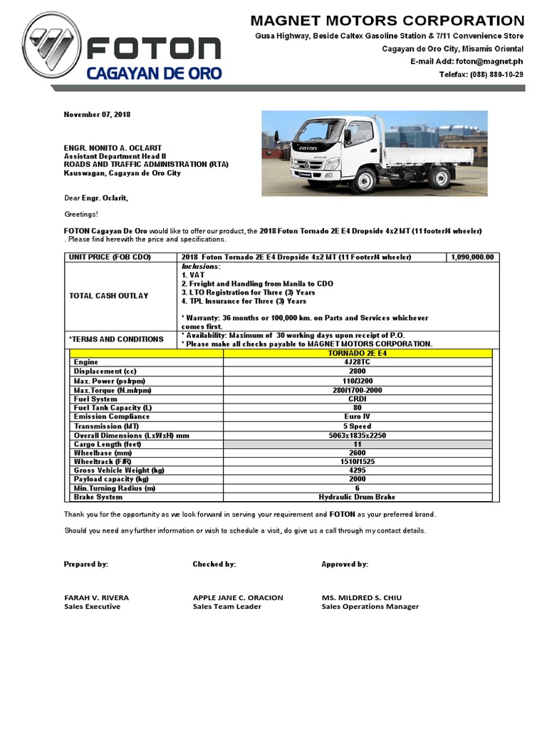 Tornado 2E E4 MPV Dropside - RTA CDO | PDF | Land Vehicles | Motor Vehicle