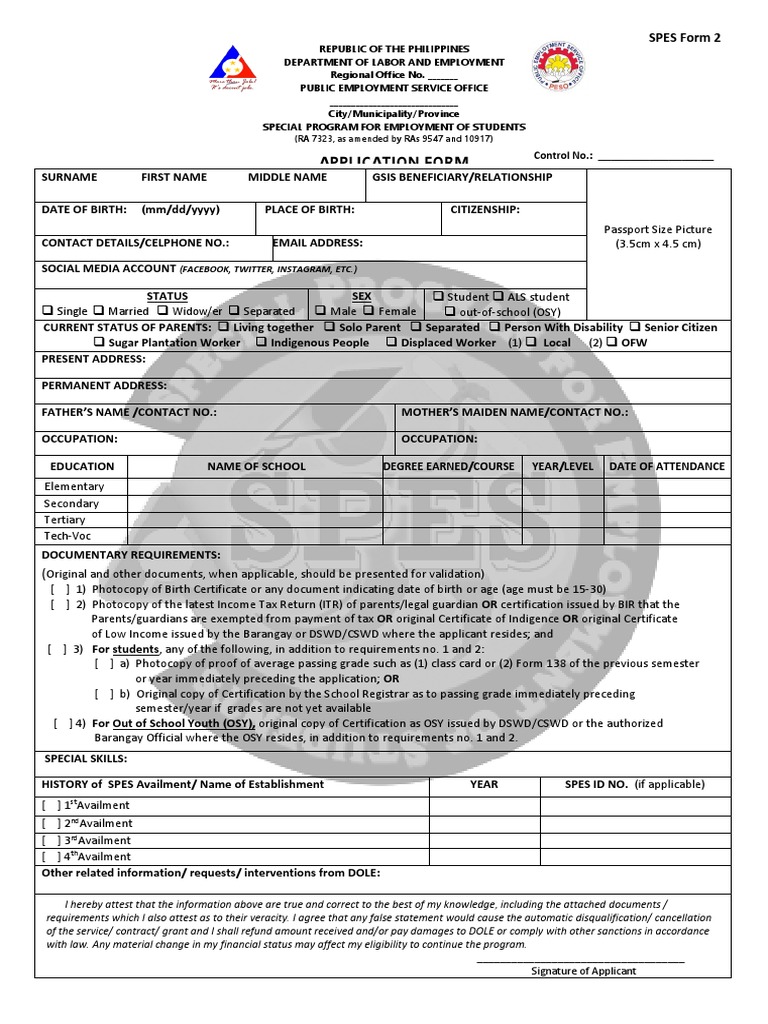 SPES FORM 2 - APPLICATION FORM - Dec2016.final | PDF | Employment ...