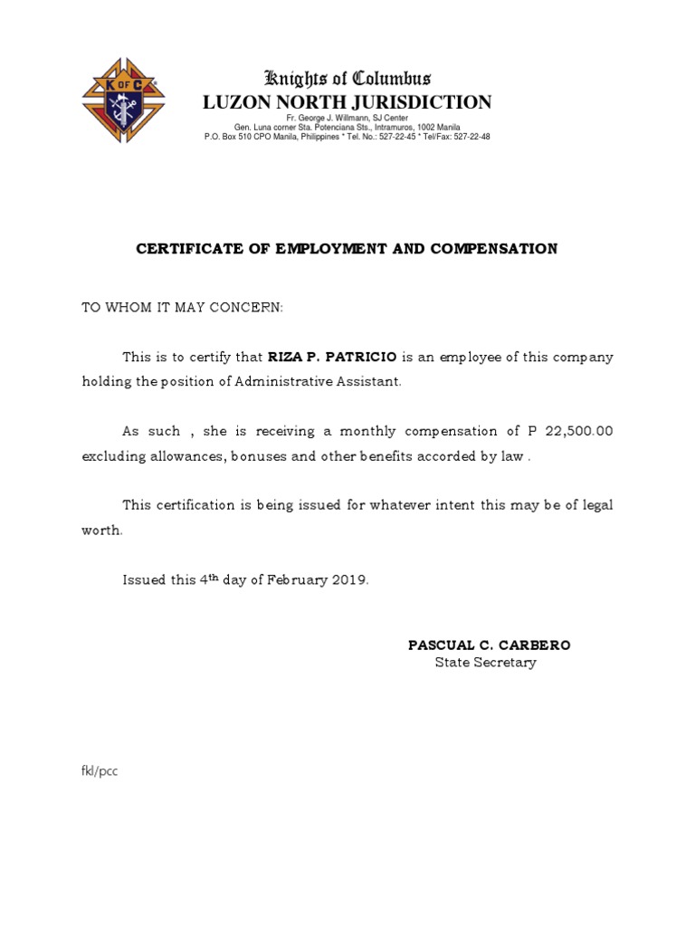 Certificate of Employment and Compensation | PDF