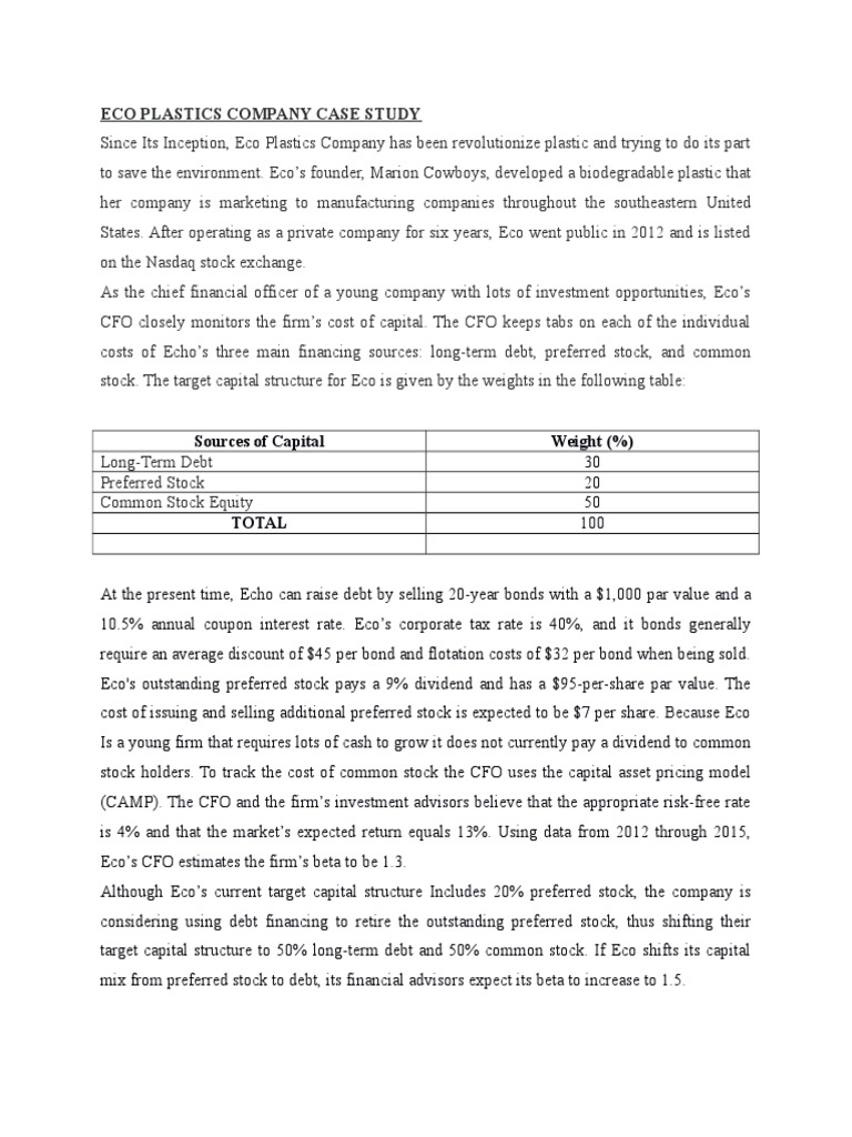 Eco Plastic Case Study | PDF | Cost Of Capital | Capital Structure