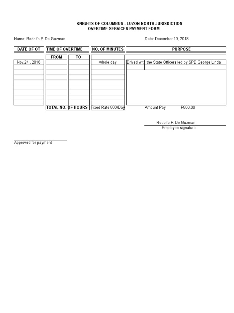 Overtime Form | PDF | Overtime | Industrial Relations