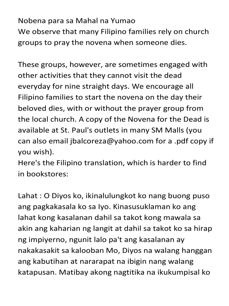 Nobena para Sa Mahal Na Yumao | PDF