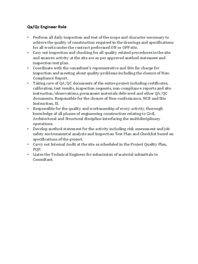 Qaqc Engineer | PDF | Specification (Technical Standard) | Evaluation