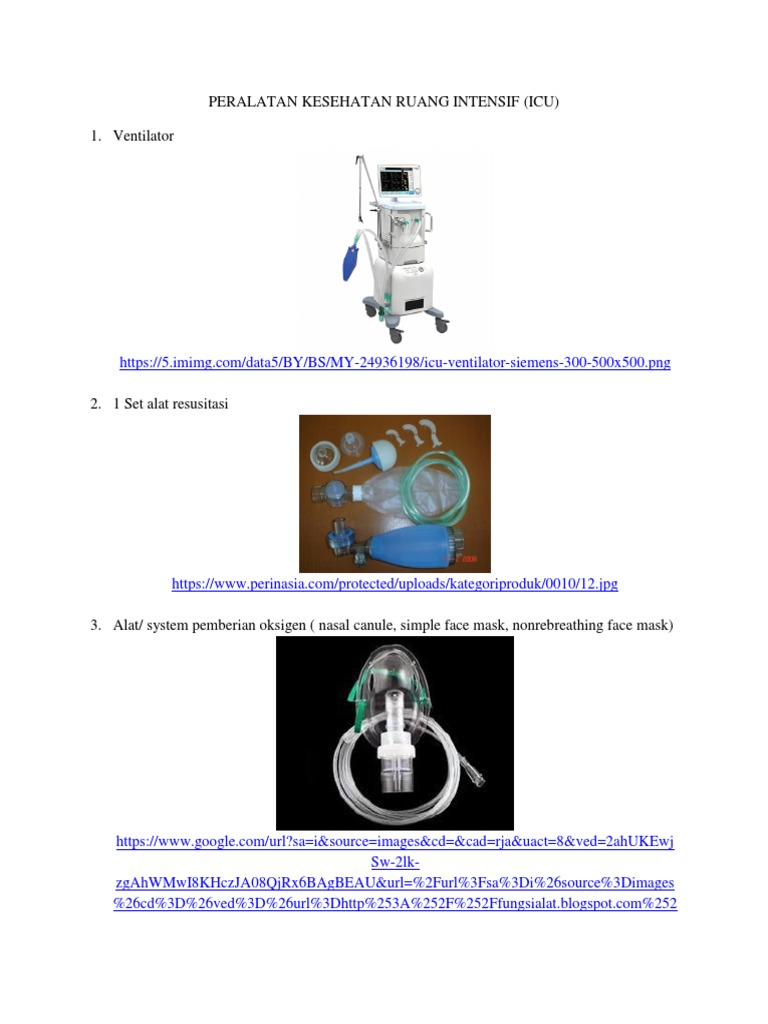 Peralatan Icu | PDF | Equipment | Respiratory System
