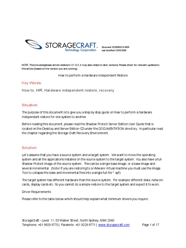 Storage Craft DocPlayer | PDF | Booting | Device Driver