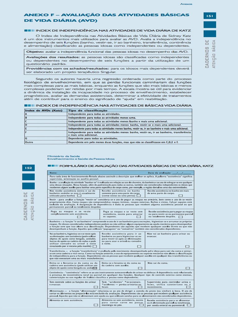 Escala de Katz - Avaliação Da Funcionalidade AVDs | PDF