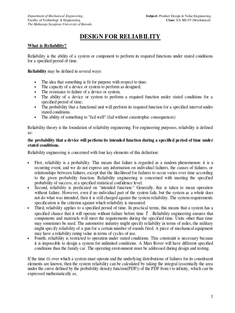 Design of Relaibility | PDF | Reliability Engineering | Engineering