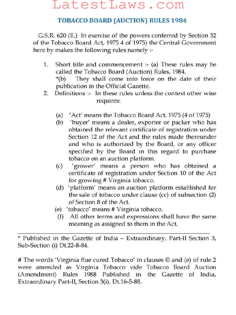 Tobacco Board (Auction) Rules, 1984 | PDF
