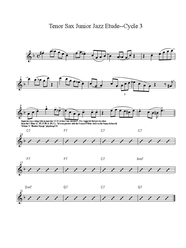 Cycle 3 Junior Jazz Tenor Sax Etude | PDF
