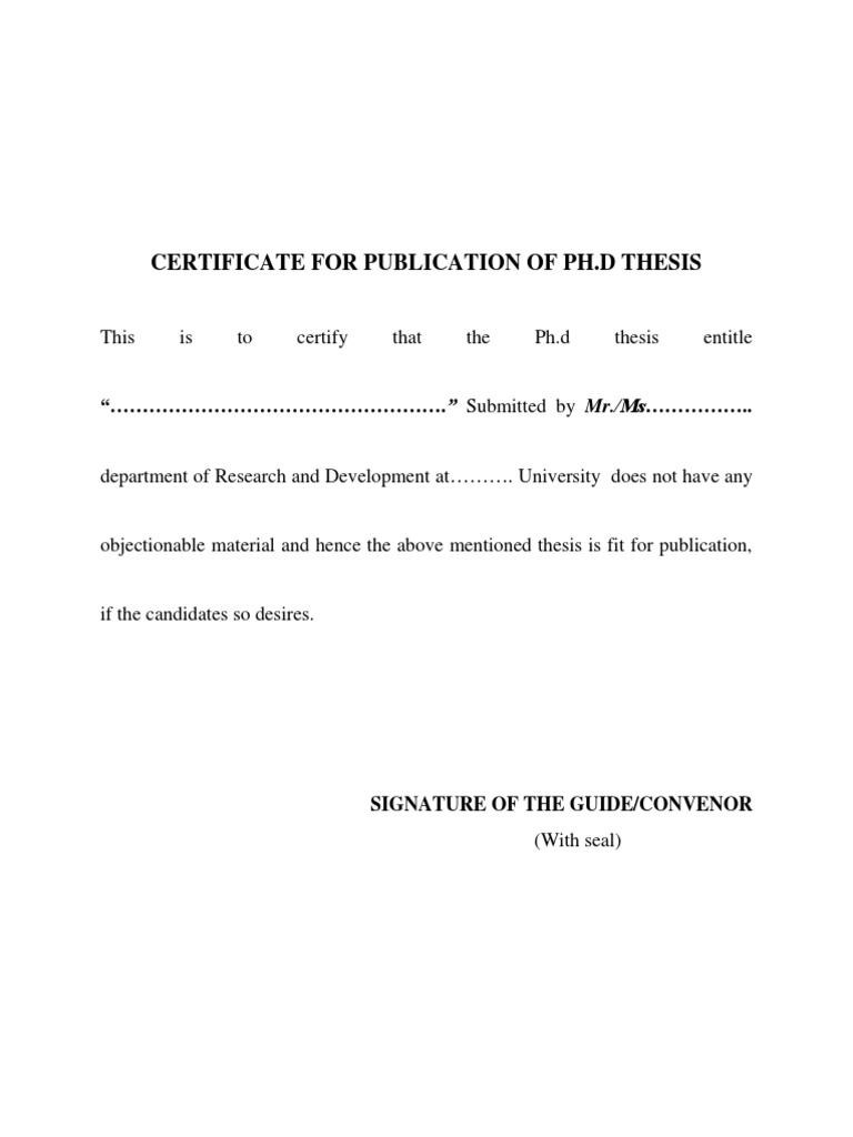Ph.D. Thesis Publication Certificate | PDF