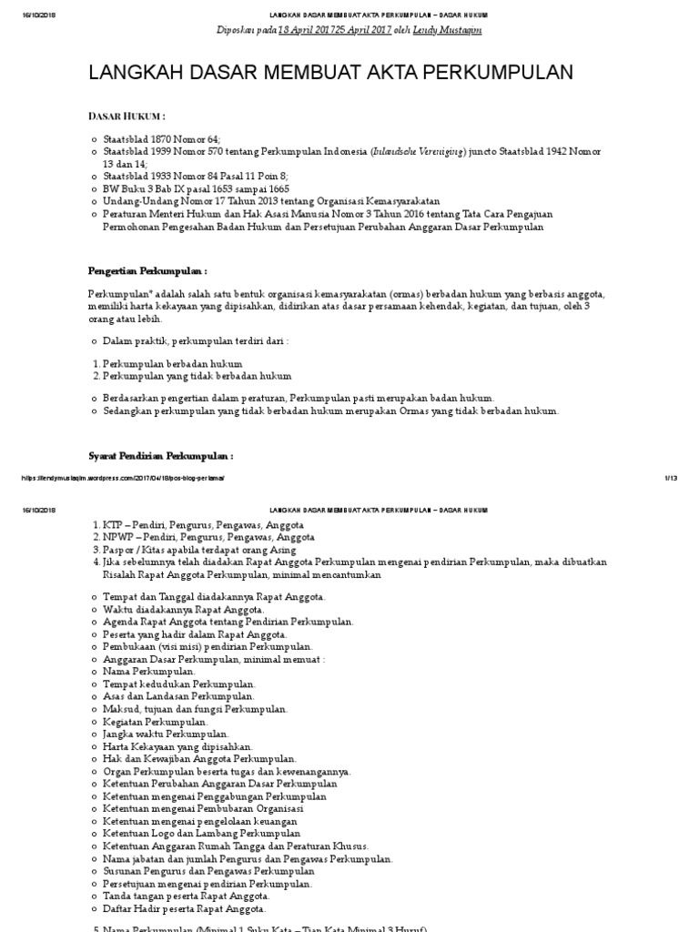 Panduan Pendirian Akta Perkumpulan | PDF