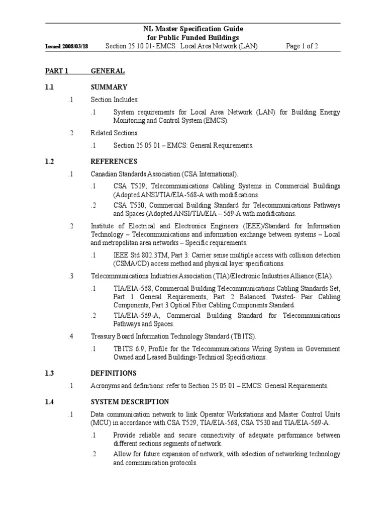 General 1.1: NL Master Specification Guide For Public Funded Buildings | PDF | Local Area ...