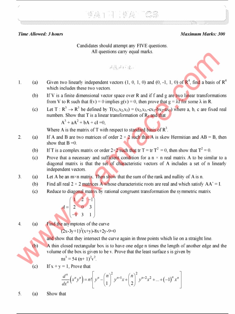 IAS Mains Mathematics 1998 | PDF | Matrix (Mathematics) | Group ...