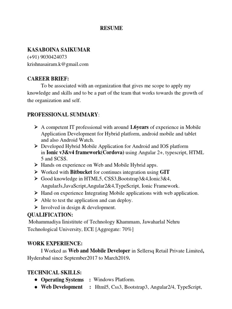 Resume Sai | PDF | Mobile App | Application Software