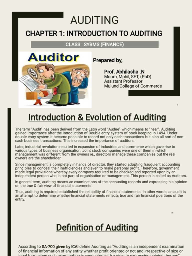 Auditing: Chapter 1: Introduction To Auditing | PDF | Audit | Debits And Credits