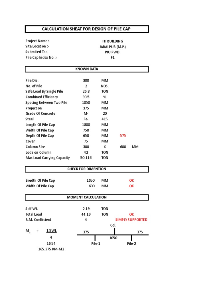 Pile Cap Design Sheet F1 | PDF | Deep Foundation | Building Engineering