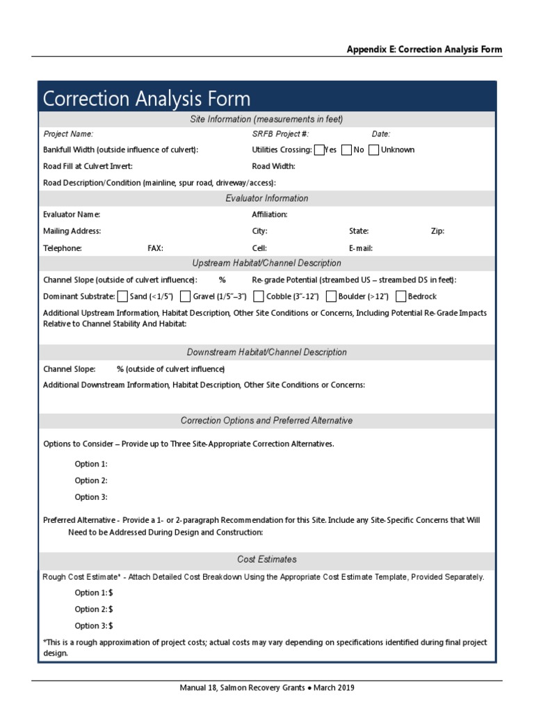 Correction Analysis Form: Site Information (Measurements in Feet) | PDF ...