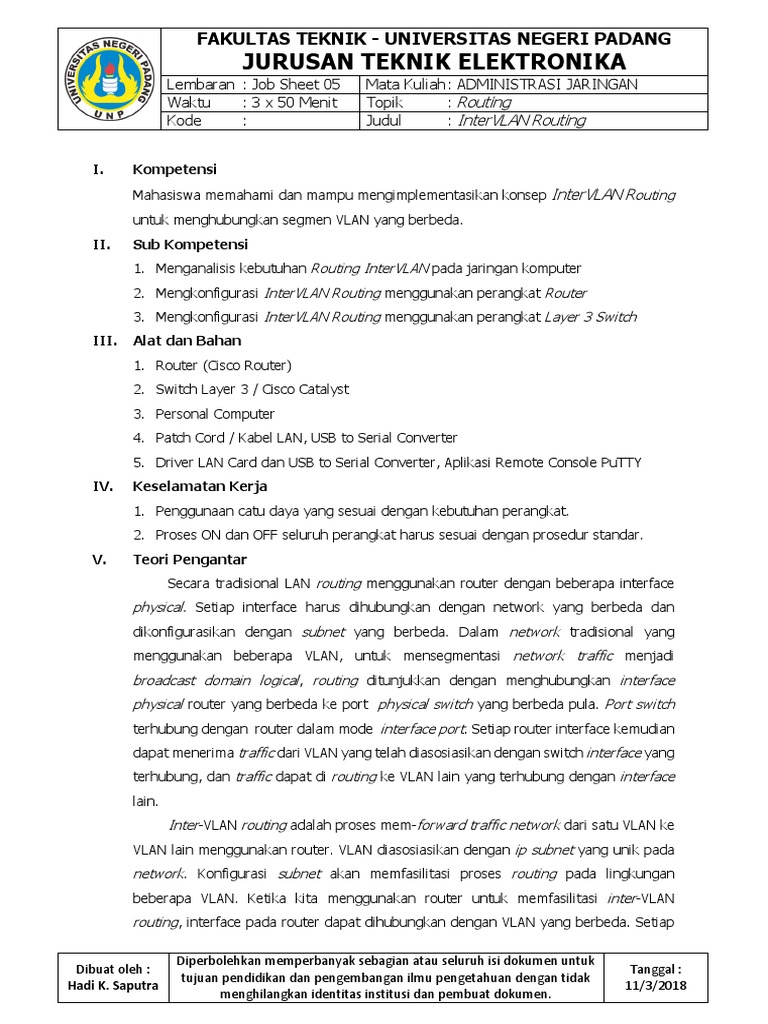 Job Sheet Administrasi Jaringan - Cisco InterVLAN Routing | PDF