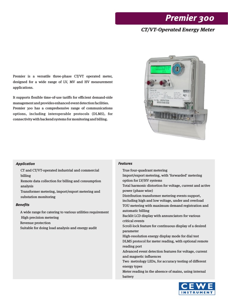 Premier 300: CT/VT-Operated Energy Meter | PDF | Mains Electricity ...