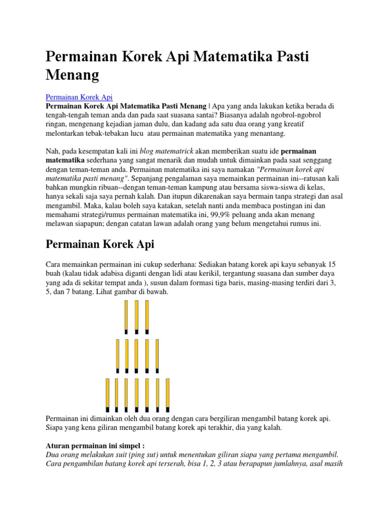 Permainan Korek Api Matematika Pasti Menang | PDF