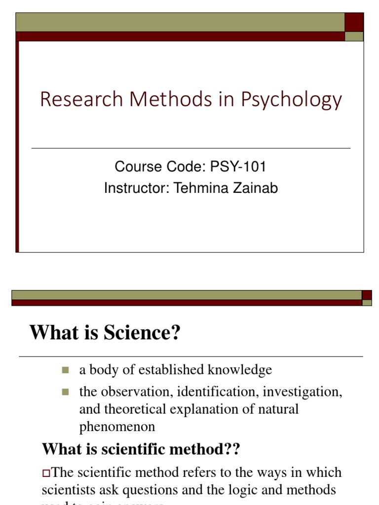 Research Methods in Psychology: Course Code: PSY-101 Instructor ...