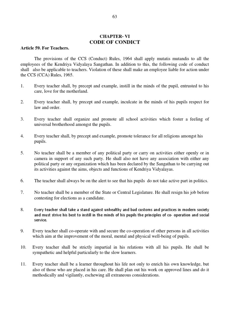 KVS Code of Conduct for Teachers | PDF | Teachers | Social Institutions