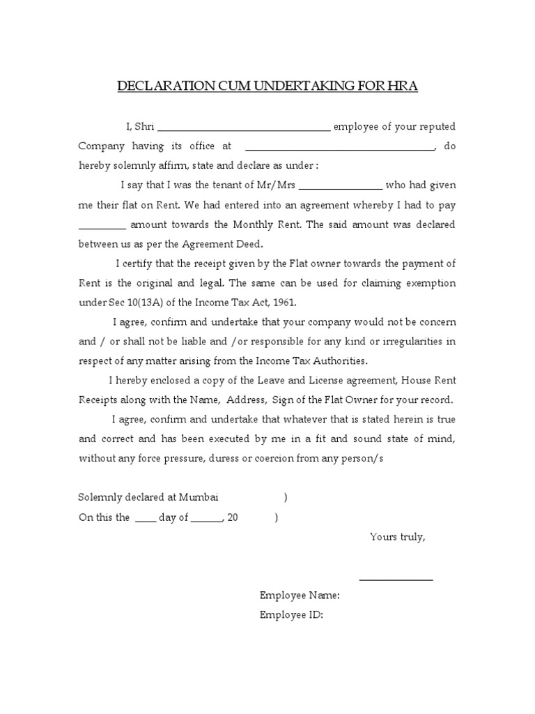 Undertaking Letter Format | PDF | Loans | Renting