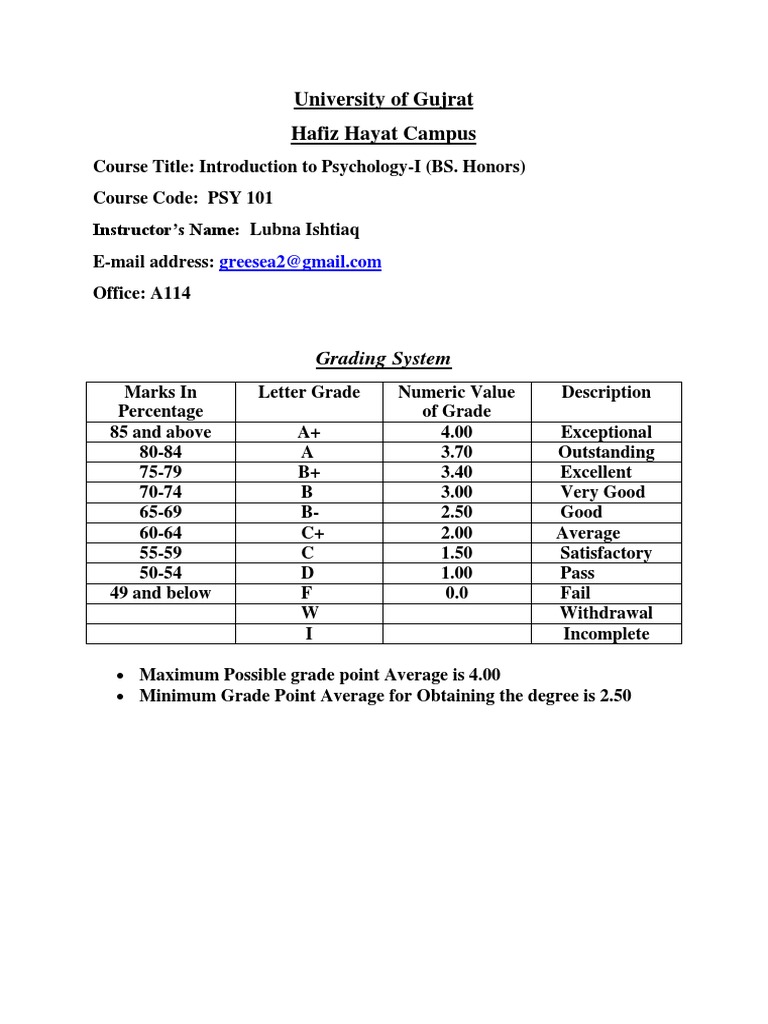 University of Gujrat Hafiz Hayat Campus: Grading System | PDF ...