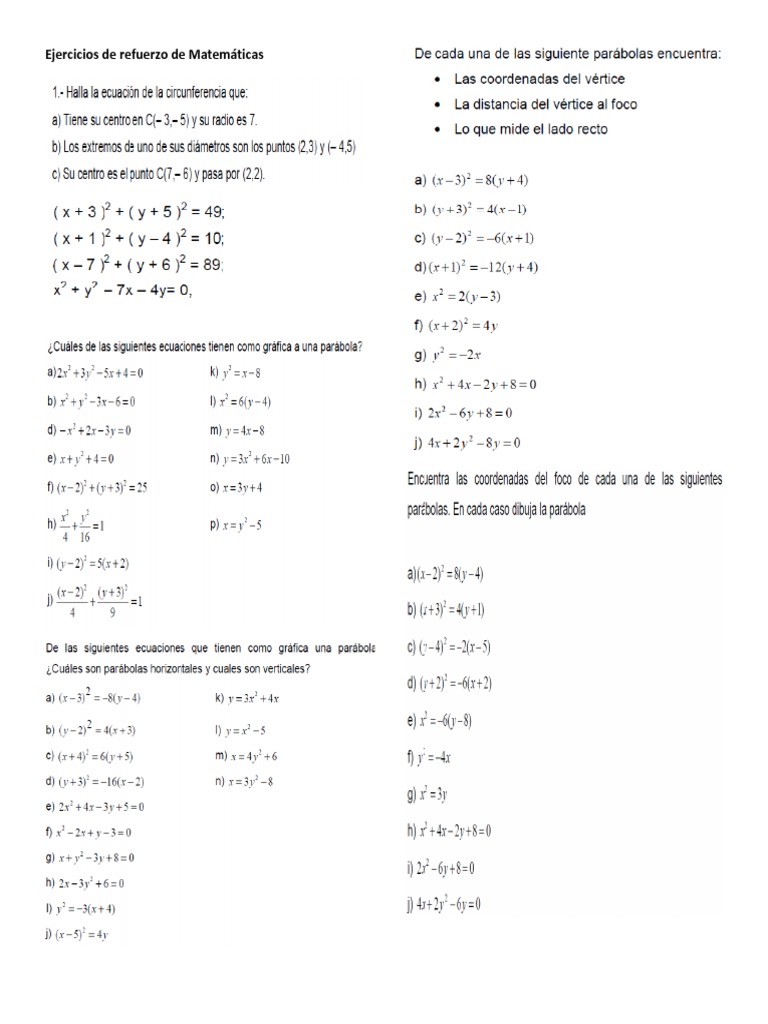 Ejercicios de Refuerzo de Matemáticas | PDF