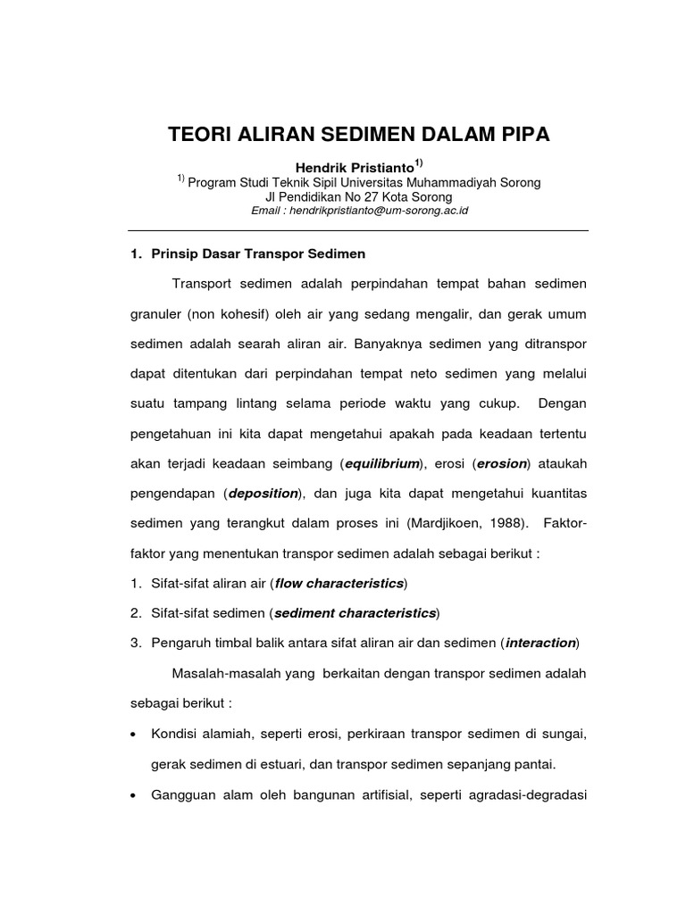 Teori Aliran Sedimen Dalam Pipa | PDF