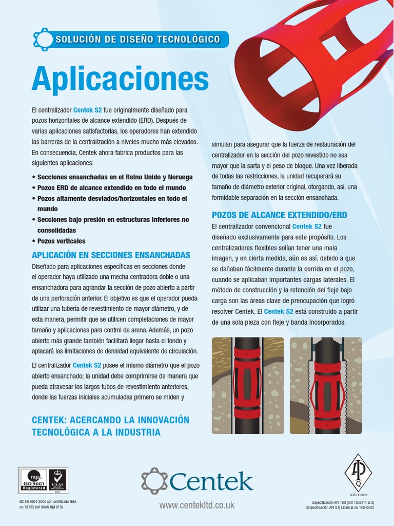Centralizador Centek S2: Innovación en Pozos | PDF | Diseño | Tornillo