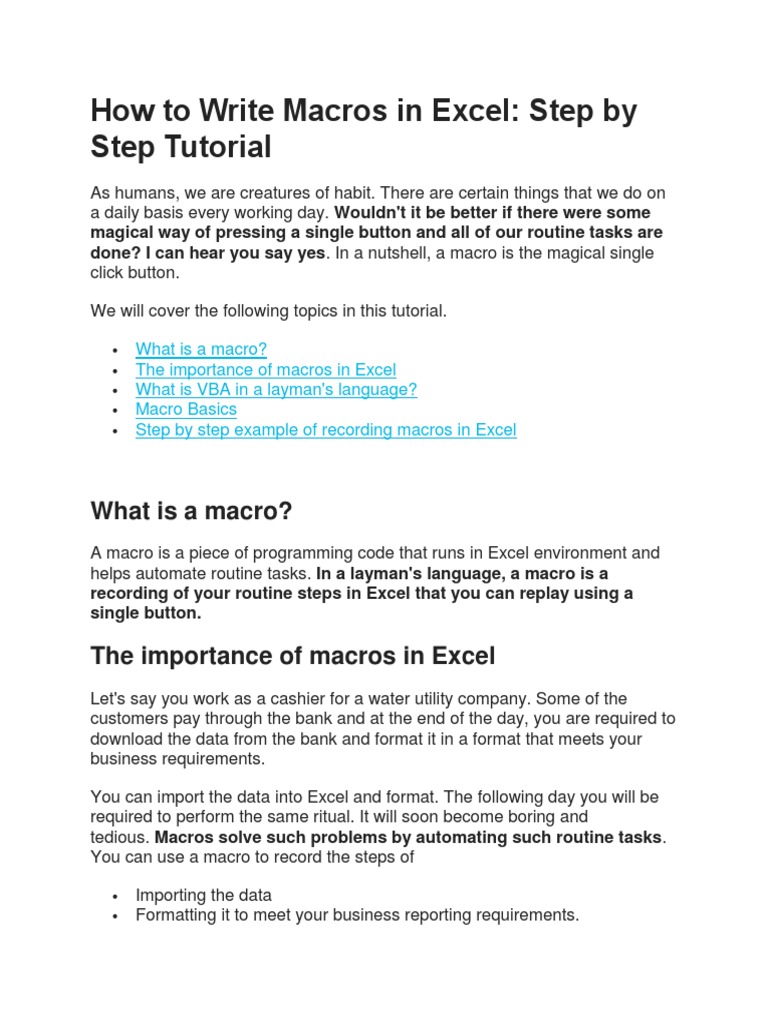 How To Write Macros in Excel | Download Free PDF | Visual Basic For ...