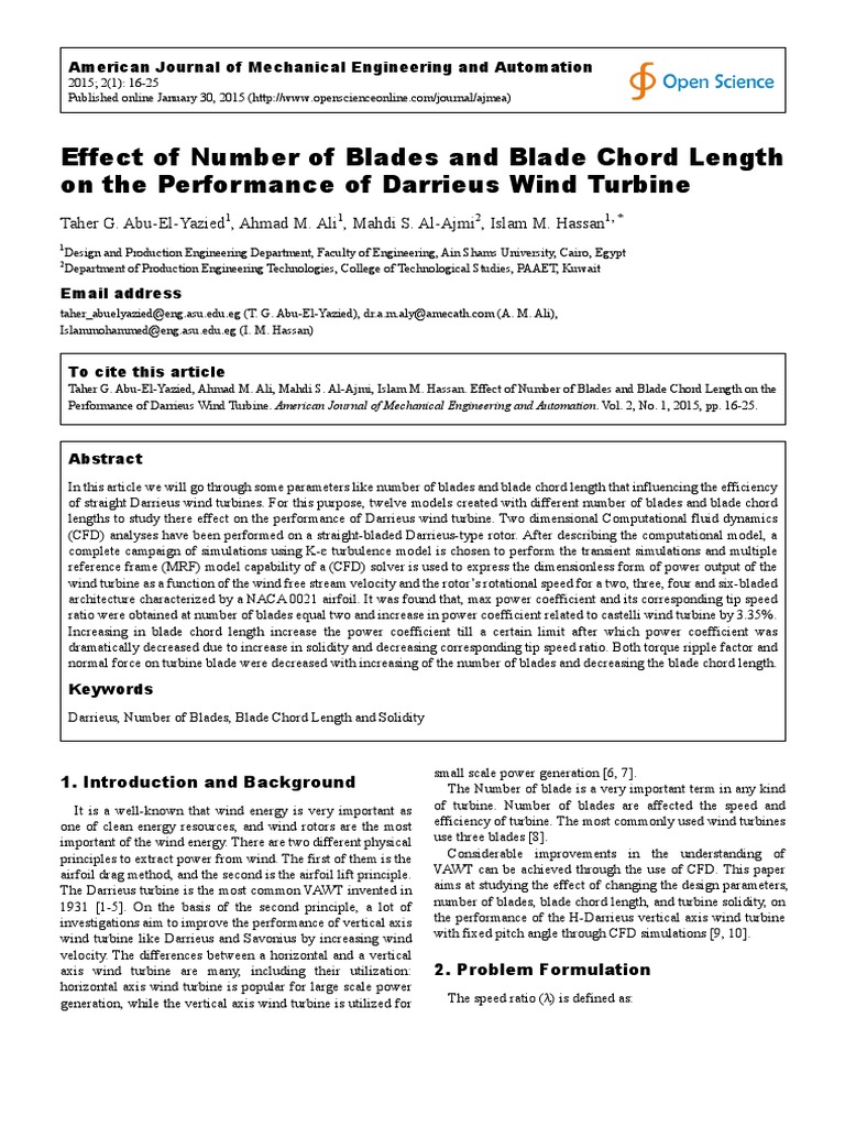 Effect of Number of Blades and Blade Chord Length On The Performance of ...