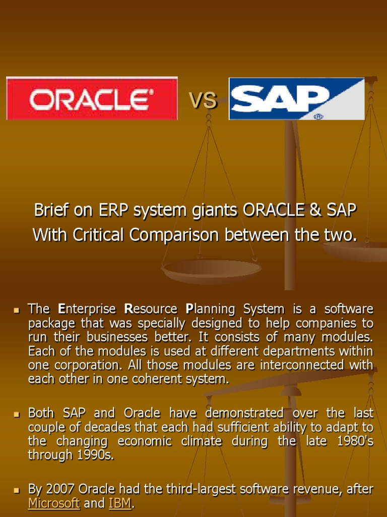 Brief On ERP System Giants ORACLE & SAP With Critical Comparison ...